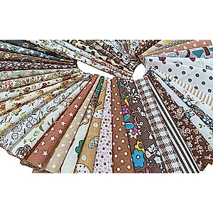 50PCS 4 X4 Inches Different Patterns Brown Cotton Craft Printed Fabric DIY Handmade Material Set Bundle Patchwork Squares for Home Crafts Sewing Scrapbooking Quilting