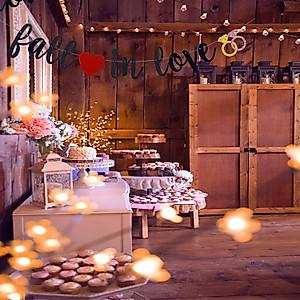 Black Glitter Fall in Love Banner, Vintage Gold Sign Garlands for Engagement Bridal Shower/Holiday/Thanksgiving Day/Valentines Day/Bachelorette/Wedding Party Supplies (Pre-Strung)