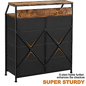 REAHOME 8 Drawer Dresser for Bedroom with Shelves Large Storage Organizer Unit for Closet Living Room Entryway Office Sturdy Steel Frame Wooden Top with Two Additional Drawer Organizers(Rustic)TXK8R2