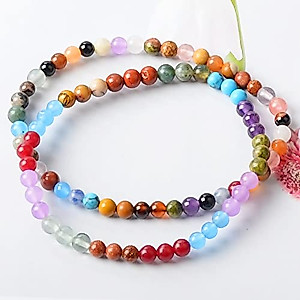 4mm Natural Mixed Materials Gemstones Beads Tiny Spacer Round Loose Beads Jewelry Making KIT with Thread and Needles 600 PCS(24 Natural, 4mm)