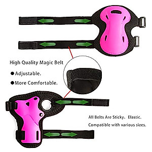 Spoligod Knee Pads for Kids/Youth, Kids Protective Gear Set with Adjustable Elbow Pads/Wrist Guards Suitable for Girls & Boys’ Rollerblading Skateboard Cycling Skating Bike Scooter (Pink, M)…