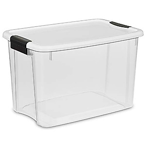 Sterilite 19909804 116 Quart/110 Liter Ultra Latch Box, Clear with a White Lid and Black Latches, 4-Pack & 19859806, 30 Quart/28 Liter Ultra Latch Box, Clear with a White Lid and Black Latches, 6-Pack