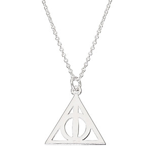 Harry Potter Jewelry for Women, Sterling Silver Deathly Hallows Pendant Necklace, 18" Chain