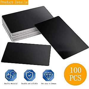 LOSYHU 100PCS Metal Business Card 0.45mm Thickness Aluminum Cards Metal Engraving Blanks Cards Aluminum Laser Engraving Cards for Office Name Cards, DIY Gift Cards, VIP Cards 3.4 x 2.1 Inch, Black