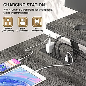 Unikito L-Shaped Desk with Power Outlet and LED Strip, L Shaped Computer Corner Desk with Reversible File Drawer and Monitor Stand, Gaming Table Writing Desk for Home Office Workstation, Black Oak