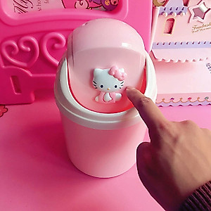 Lovely Girls Pink Kitty Mini-Trash Can ABS Plastic Mini-Garbage Can Waste Bin