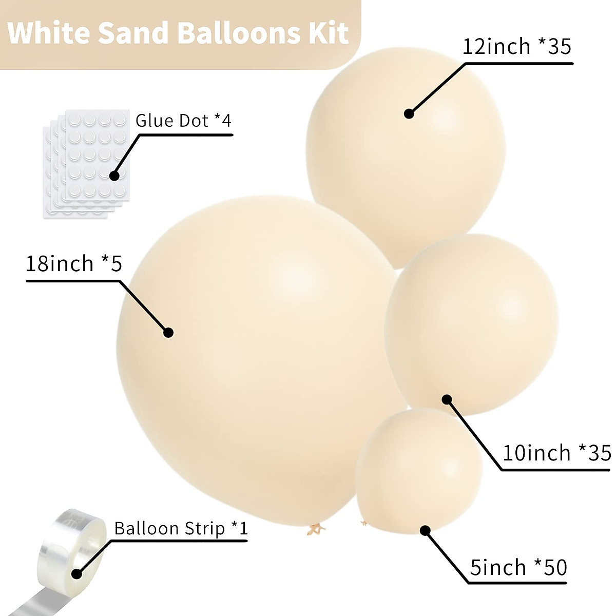 White Sand Balloons Garland Kit 130Pcs Cream White Balloons 18/12/10/5 Inch Baby Shower Balloons Helium Balloons for Happy Birthday Gender Reveal Graduation Wedding