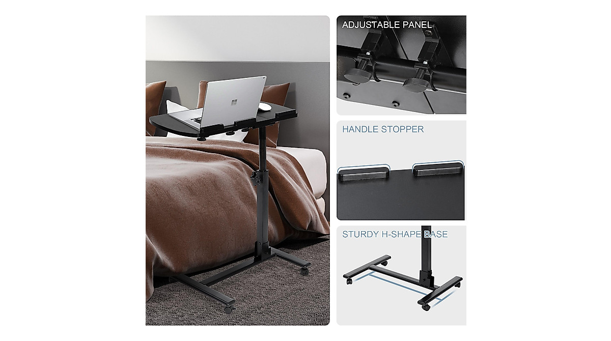 F2C Adjustable Rolling Laptop Desk - Swivel, Tilt, Sit/Stand