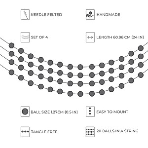 De Kulture Handmade Premium Wool Felt Micro POM POM Garland Eco Friendly Halloween Wall Hanging Home Office Theme Party Holiday Decoration Banner | 24 Inches (Set of 4) (Green & Off White)