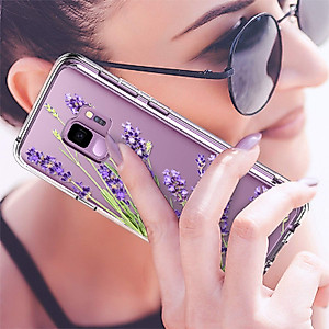 GiiKa Galaxy S9 Case, Clear Heavy Duty Shockproof Girls Women Protective Phone Cover Case for Samsung Galaxy S9, Purple Flowers