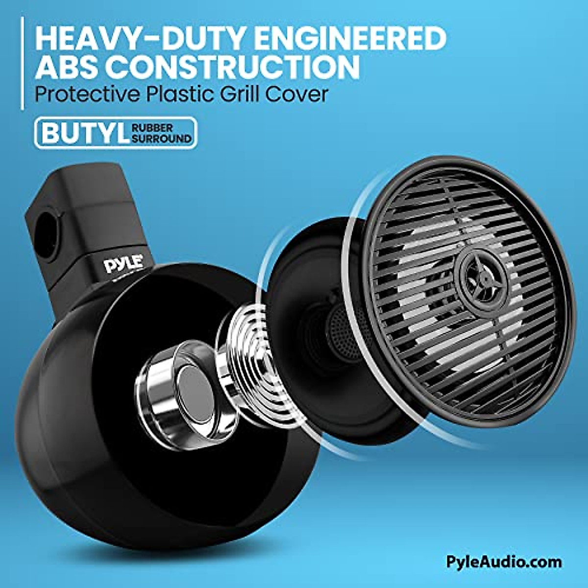 Pyle 6.5” 2-Way Marine Wakeboard Tower Speakers w/LED Lights, Full Range Waterproof Outdoor Speakers for Off-Road ATV, UTV, Jeep or Boat (Black)