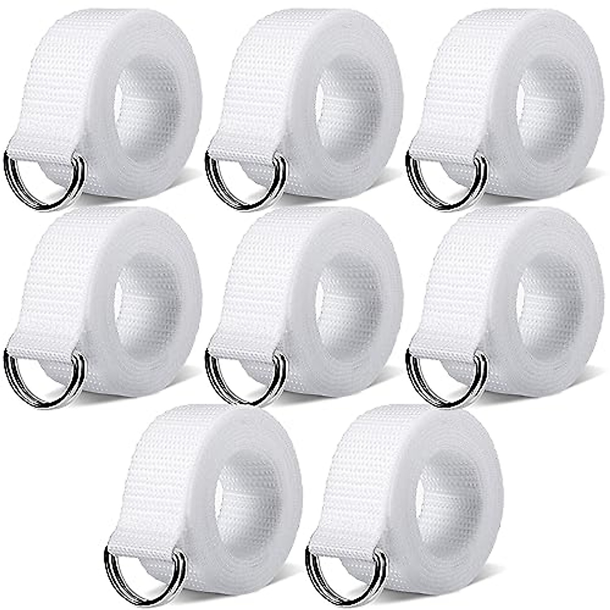 Seematn Web Football Belt 52 Inches Long Belt D Ring Belts for Men Women Youth Boys Kids Girls Football Flag (White,8 Pcs)