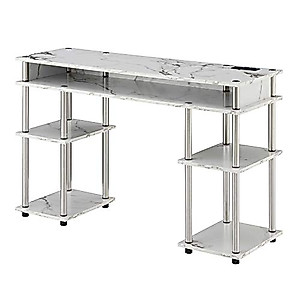 Convenience Concepts Designs2Go No Tools Student Desk with Charging Station and Shelves, White Marble
