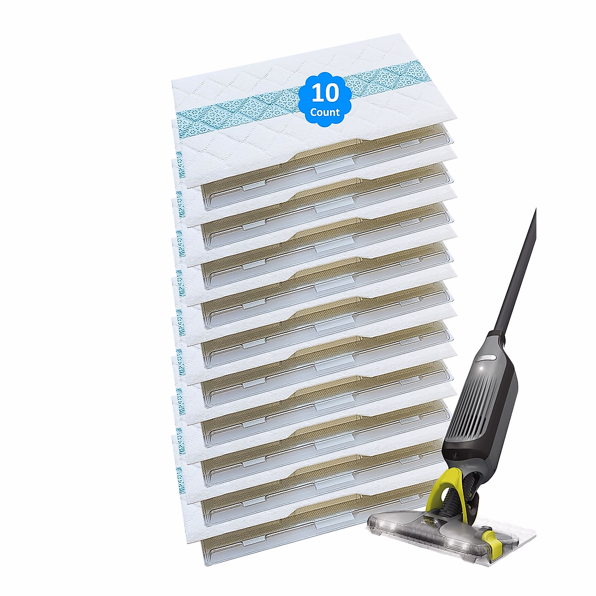 Portek Vac Mop Replacement Pads for Shark VACMOP VM252 VM250 VM200 VM190 VMP30, Upgrade Disposable Vacmop Pad Refills (10 Count, White)