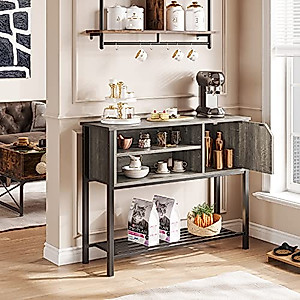 Bestier Coffee Bar with Storage Buffet Cabinet Kitchen Sideboard with Adjustable Shelves Console Table for Kitchen Dinning Room Living Room Hallway Entrance, Gray
