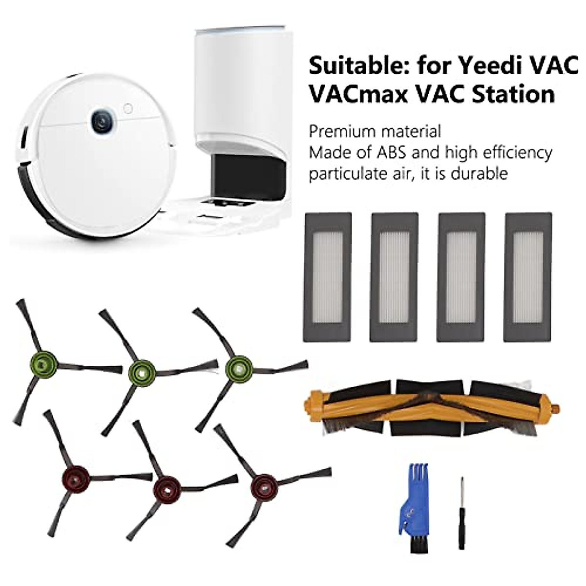 Accessories Kit for Yeedi Vac Station Robotic Vacuum Cleaner, Replacement Brush and Filters For Sweeper Accessories for Yeedi VAC VACmax VAC Station