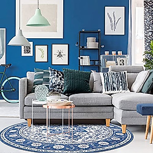 Ileading Round Rug 4ft Heidi Collection Round Area Rug, Washable Non-Shedding Round Fluffy Rug for Dining Room Entryway Foyer Living Room Bedroom Sofa (Blue)