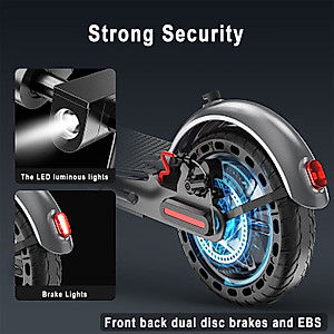 Aovopro Electric Scooter - 8.5" Solid Tires, 350W Motor, Up to 20 Miles Long-Range and 19 MPH Portable Foldable Commuting Scooter for Adults with Double Braking System and App, Black