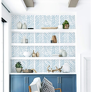 Guvana Line Peel and Stick Wallpaper Blue and White Wallpaper Striped Contact Paper 17.7"x118" Self Adhesive Wallpaper Removable Contact Paper Decorative Wallpaper for Bathroom Livingroom Covering