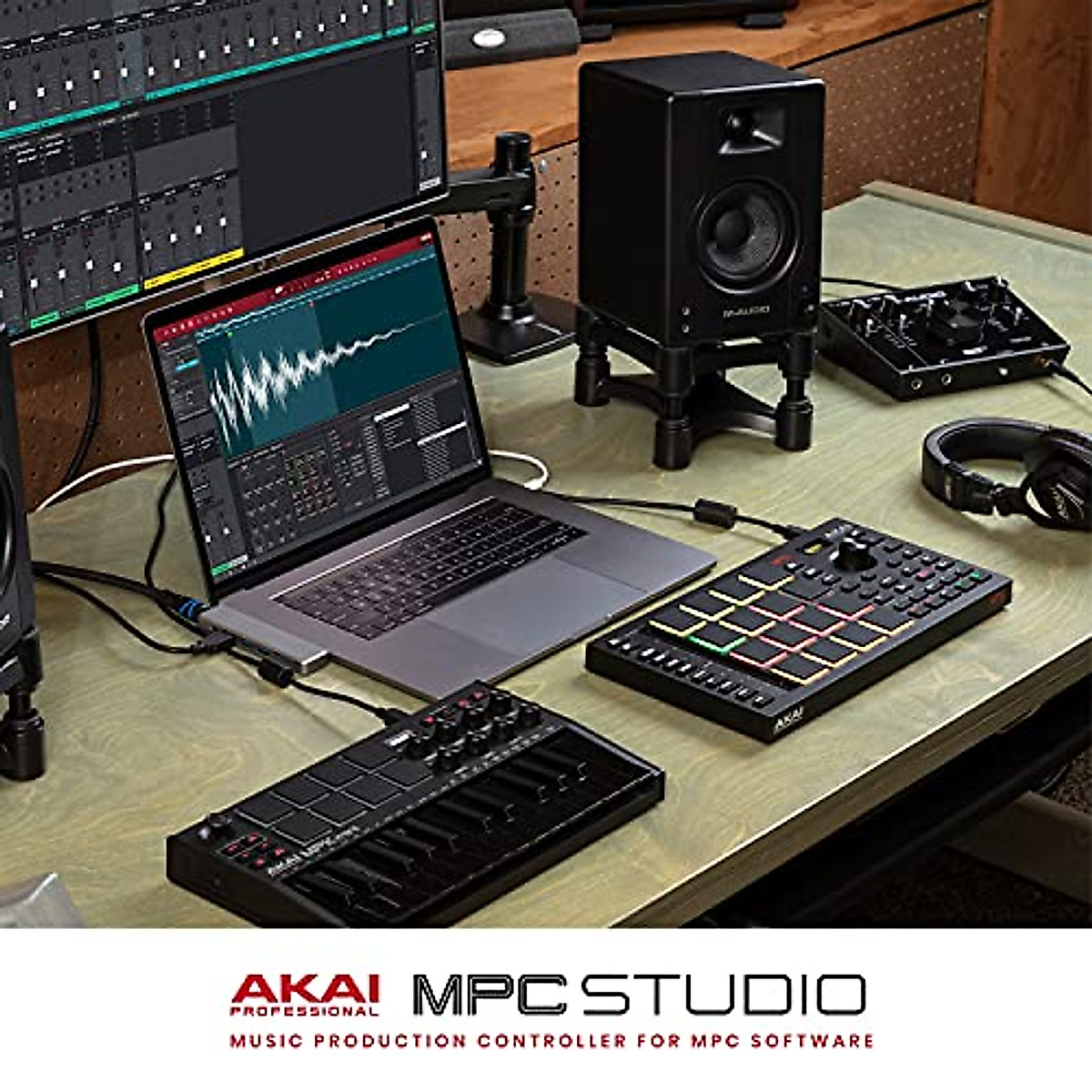 Akai Professional MPC Studio MIDI Controller Beat Maker with 16 Velocity Sensitive RGB Pads, Full MPC 2 Software, assignable Touch Strip & LCD Display