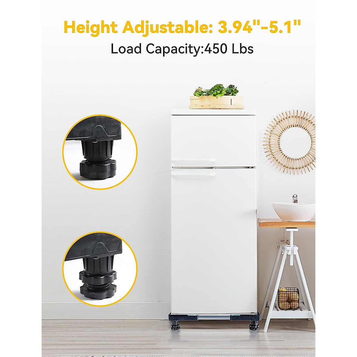 Adjustable Mini Fridge Stand, Mini Fridge Organizer Accessories Universal Stand, Mini Fridge Cabinet, Mini Fridge Stand with Storage, for Dryer, Washing Machine, Refrigerator Furniture Sliders