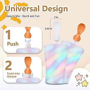 Silicone Spoon Attachment for Baby Food Pouch with On-the-Go Cases - Includes 2 Squeeze Pouch Topper Attachments (White-orange)