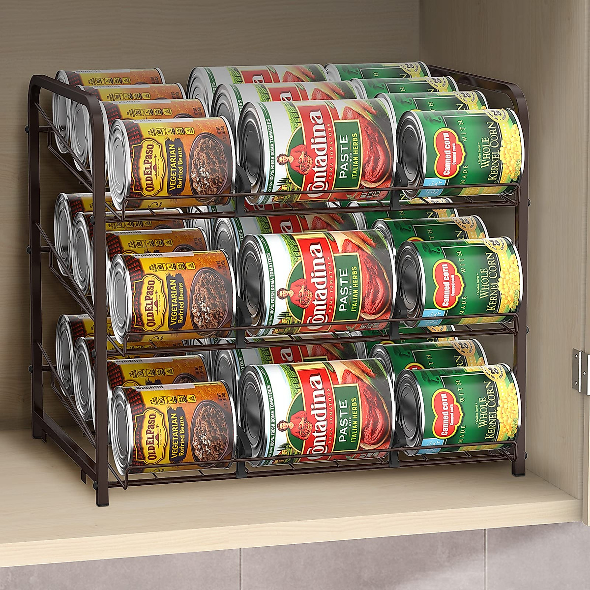 Can Organizer for Pantry Stackable 2 Pack, Can Storage Organizer Rack Stacking Can Dispensers Small Space Holds up to 36 Cans for Pantry, Kitchen, Cabinet- Brown