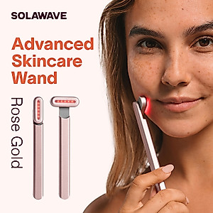 Solawave 4-in-1 Facial Wand | Red Light Therapy for Face and Neck | Microcurrent Facial Device for Anti-Aging | Skin Tightening Machine | Face Massager | Facial Wand (Rose Gold)
