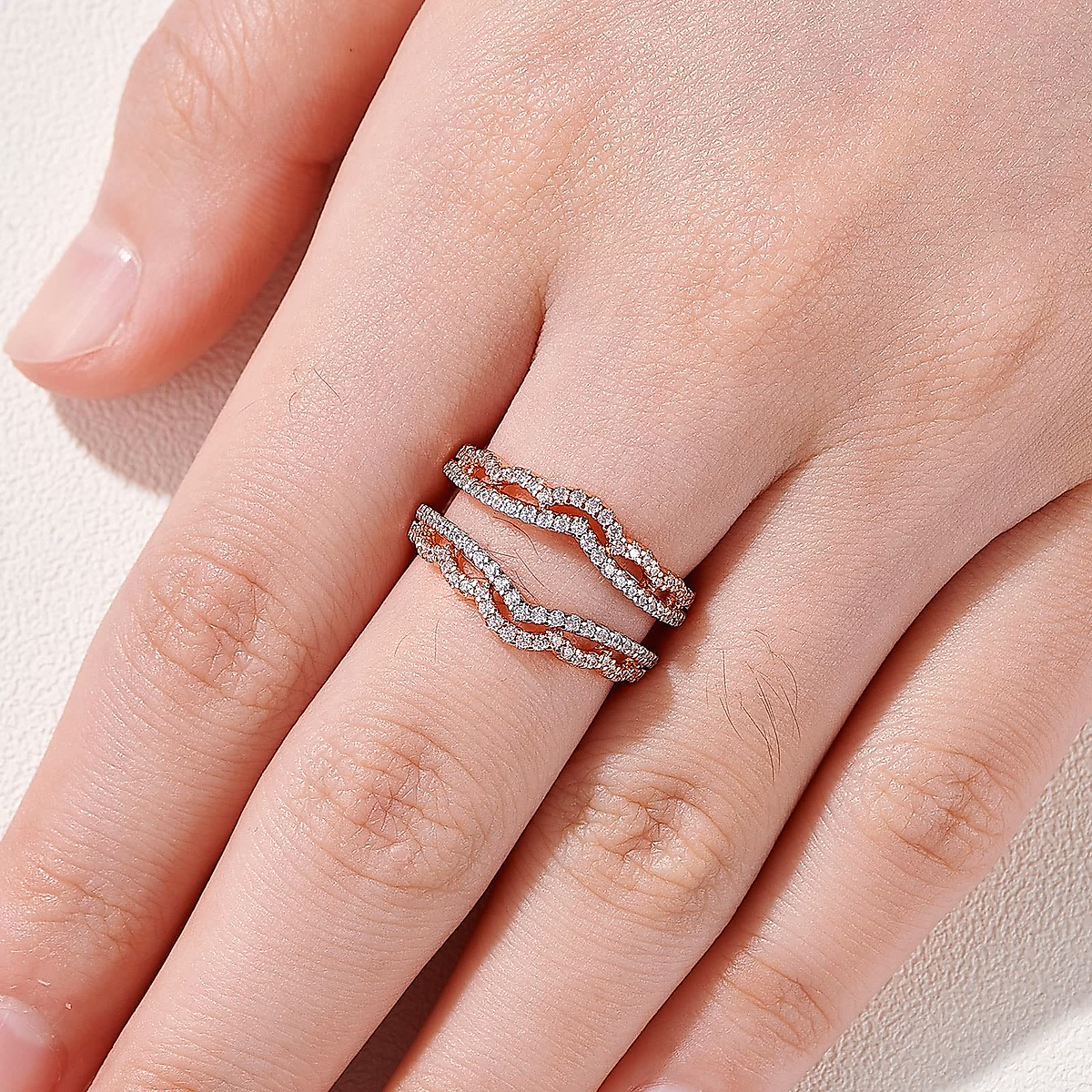 Newshe AAAAA Cubic Zirconia Wedding Ring Enhancer Guard for Engagement Rings Bridal 18K Rose Gold White Sterling Silver Band Size 7