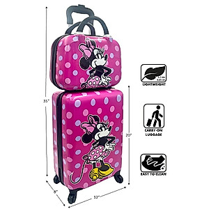 Fast Forward Kid’s Licensed Hard-Side 20” Spinner Luggage Carry-On Suitcase and Beauty Case Set (Minnie Mouse)