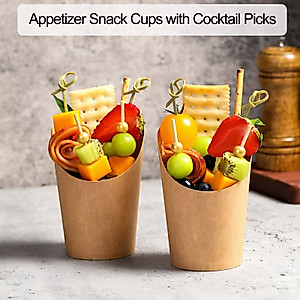 60 Sets Disposable Charcuterie Cups with Sticks and Bags, 14 oz Brown Kraft Paper Snack Boxes Appetizers Cup French Fry Holder with Cocktail Skewers Toothpicks Tooth Picks(60 Cups+60 Bags+200 Sticks)