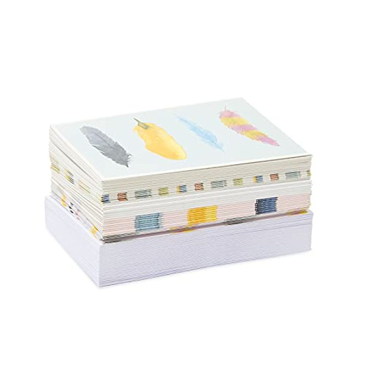Blank Bird Greeting Stationary Cards with Envelopes, Watercolor Feather (4x6 In, 48 Pack)