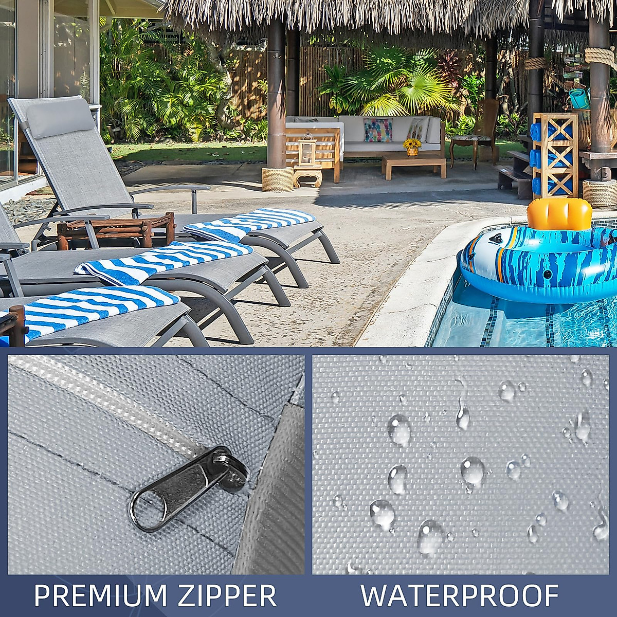 Rasugarlary Chaise Lounge Head Pillow, 2 Pack Outdoor Lounge Chair Pillows with Adjustable Strap Water Resistant Longue Head Pillow Headrest Pillows for Patio Backyard Beach Pool Garden Recliner(Gray)