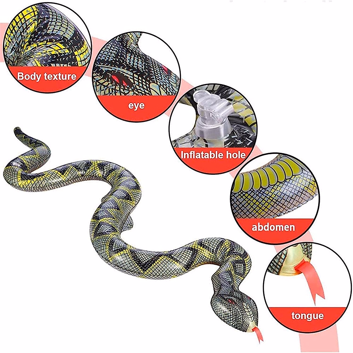 Large Inflatable Snake, Realistic Inflatable False Snake, False Snake Halloween Prank Props, Lifelike Inflatable Snake for Garden Pool Halloween and April Fool's Day Party Decoration (3PCS)