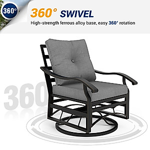 UDPATIO Outdoor Swivel Rocker Chairs, 3 Piece Metal Patio Rocking Chairs with Grey Padded Cushions Patio Bistro Furniture Set with Side Table for Porch Balcony Backyard, Grey