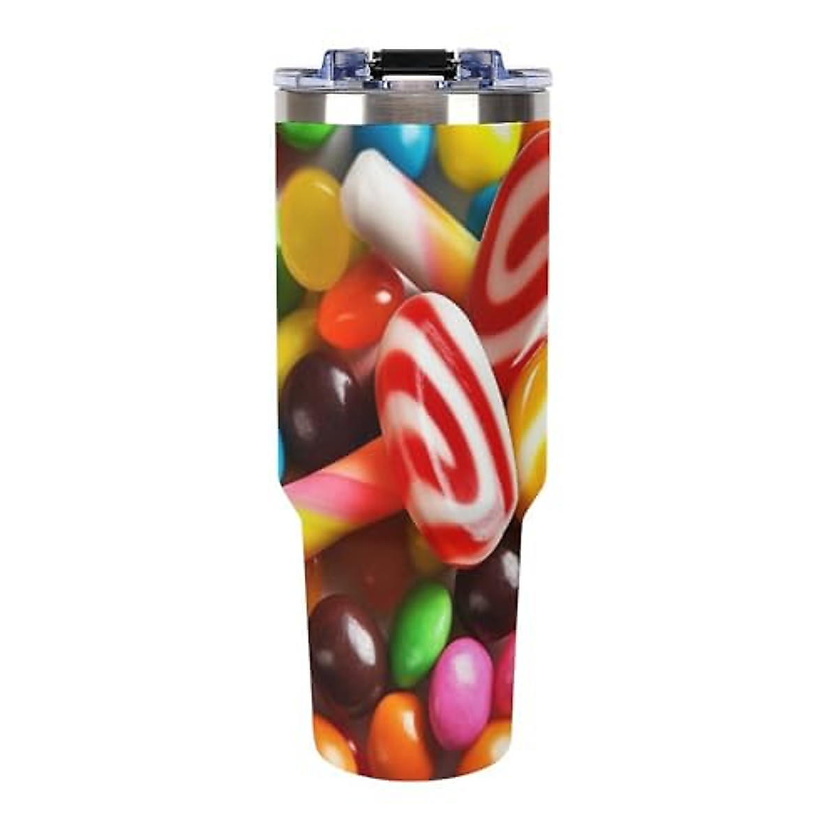 FZQVSGW Colorful Candy 40 Oz Tumbler with Handle And Straw Stainless Steel Vacuum Insulated Tumblers Reusable Keep Drinks Cold Coffee Cup Holder Friendly Gifts for Women Men Car Gym Travel