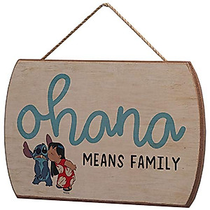 Disney Lilo and Stitch Ohana Means Family Hanging Wood Wall Decor - Cute Ohana Sign for Home Decorating