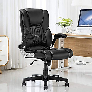 B2C2B Leather Executive Office Chair - High Back Computer Desk Chair with Seat Height Thick Padding for Comfort and Ergonomic Design for Lumbar Support Black