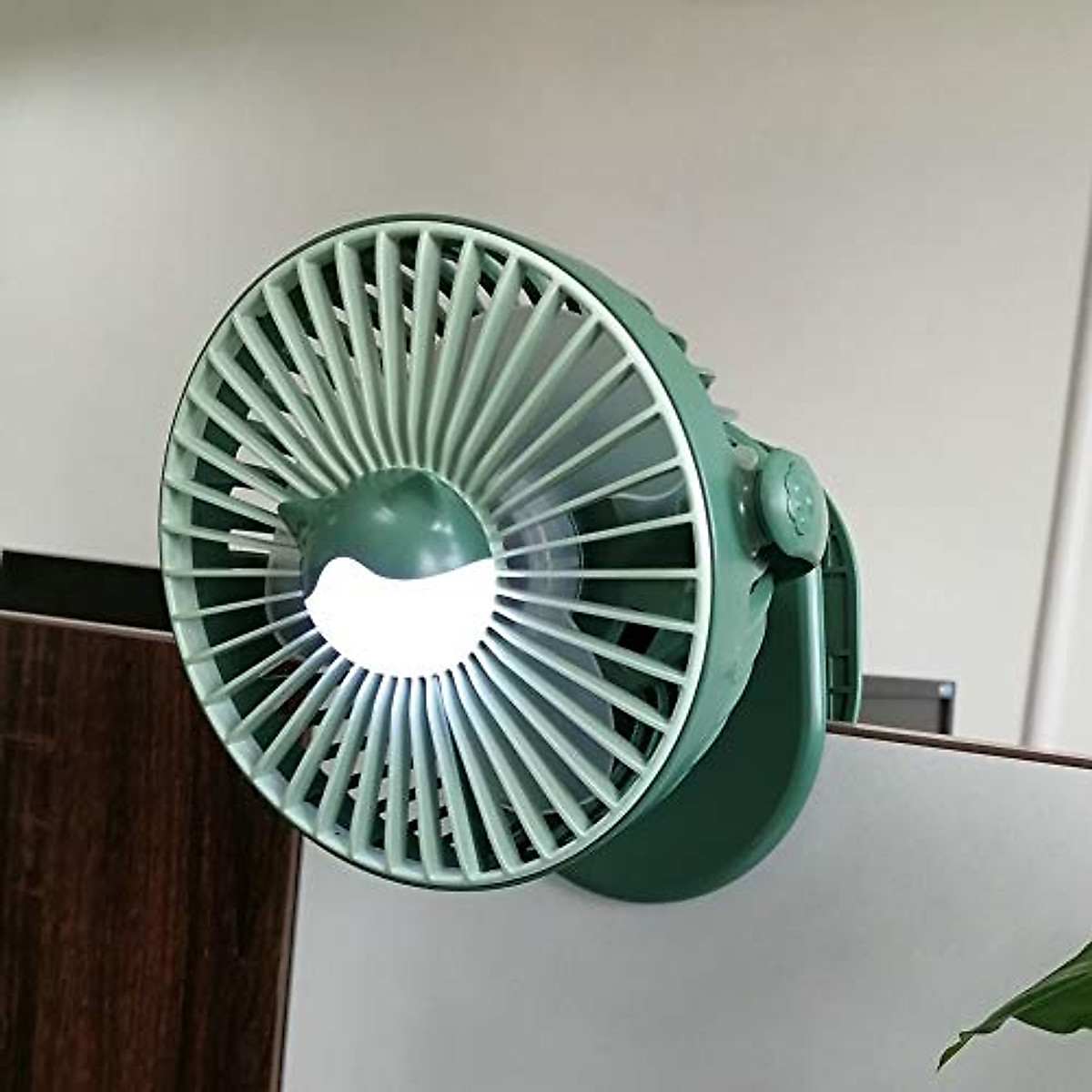 Fjyikj Rechargeable Battery Powered Clip-Fan with Night-light Battery Operated Mini Clip on Fan,Portable Cooling Fan with 3 Speed,USB Desk Fan,Stroller Fan,Fan for Home Office Camping (Green)