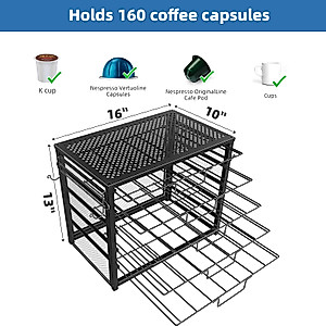 Simple Trending 5-Tier Coffee Pod Holder for K-Cup, 160 Pod Pack Capacity Rack with Mug Rack, Metal, Black
