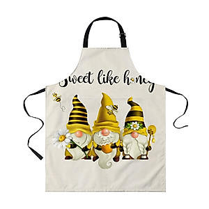 CirCleO Waterproof Stain-Proof Apron for Women Men,Cooking Baking Apron with Pockets Summer Daisy Gnomes Bee Adjustable Apron