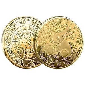 Chinese Zodiac Rabbit Commemorative, 2023 New Year of The Rabbit Uncirculated Coin, Collector Coin, for Collectors, Craft Decorations, Lucky Souvenir Gifts