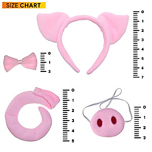 Skeleteen Pig Costume Accessories Set - Fuzzy Pink Pig Ears Headband, Bowtie, Snout and Tail Accessory Kit for Piglet Costumes for Toddlers and Kids
