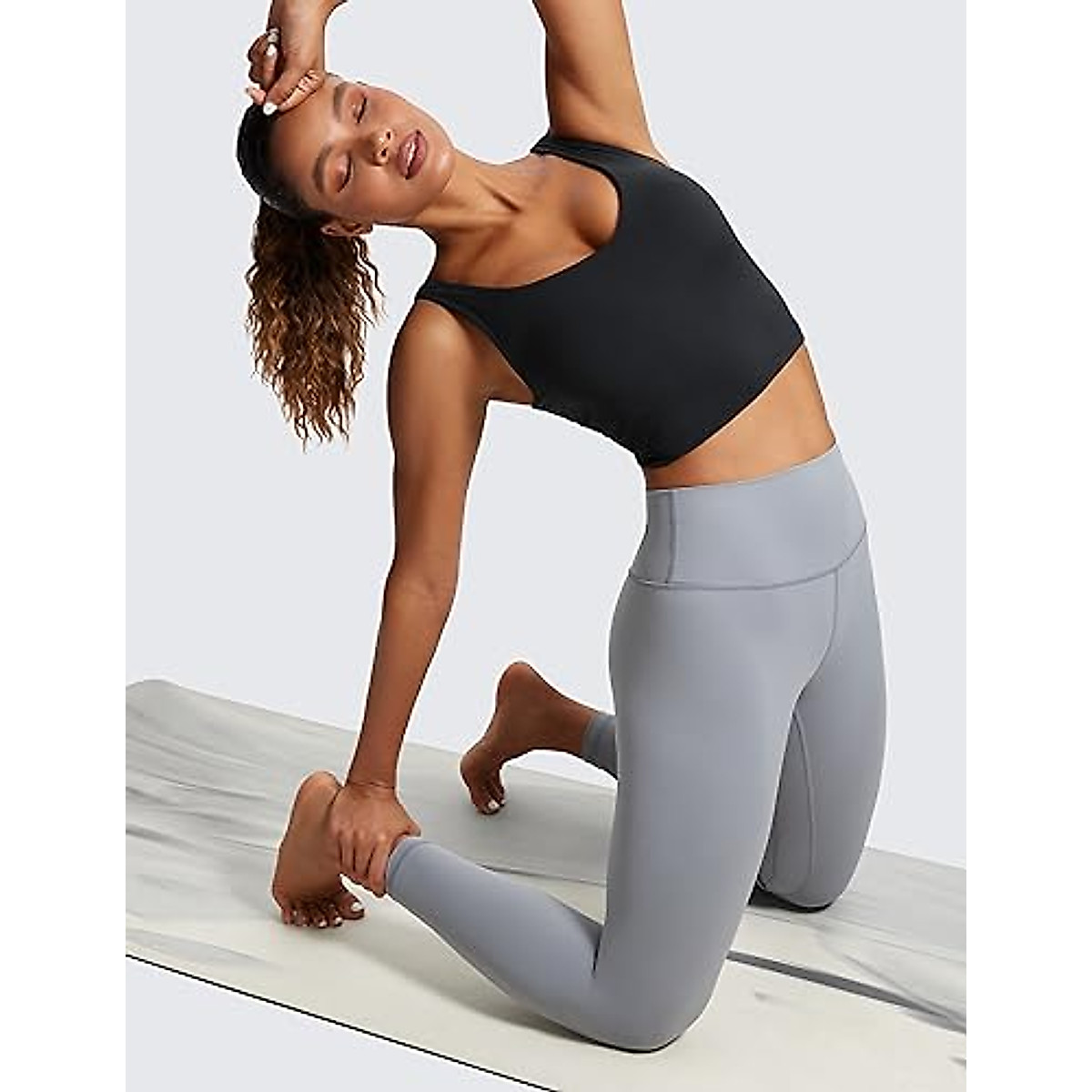 CRZ YOGA Butterluxe Womens V Neck Longline Sports Bra - Padded Workout Crop Tank Top with Built in Bra Black Medium