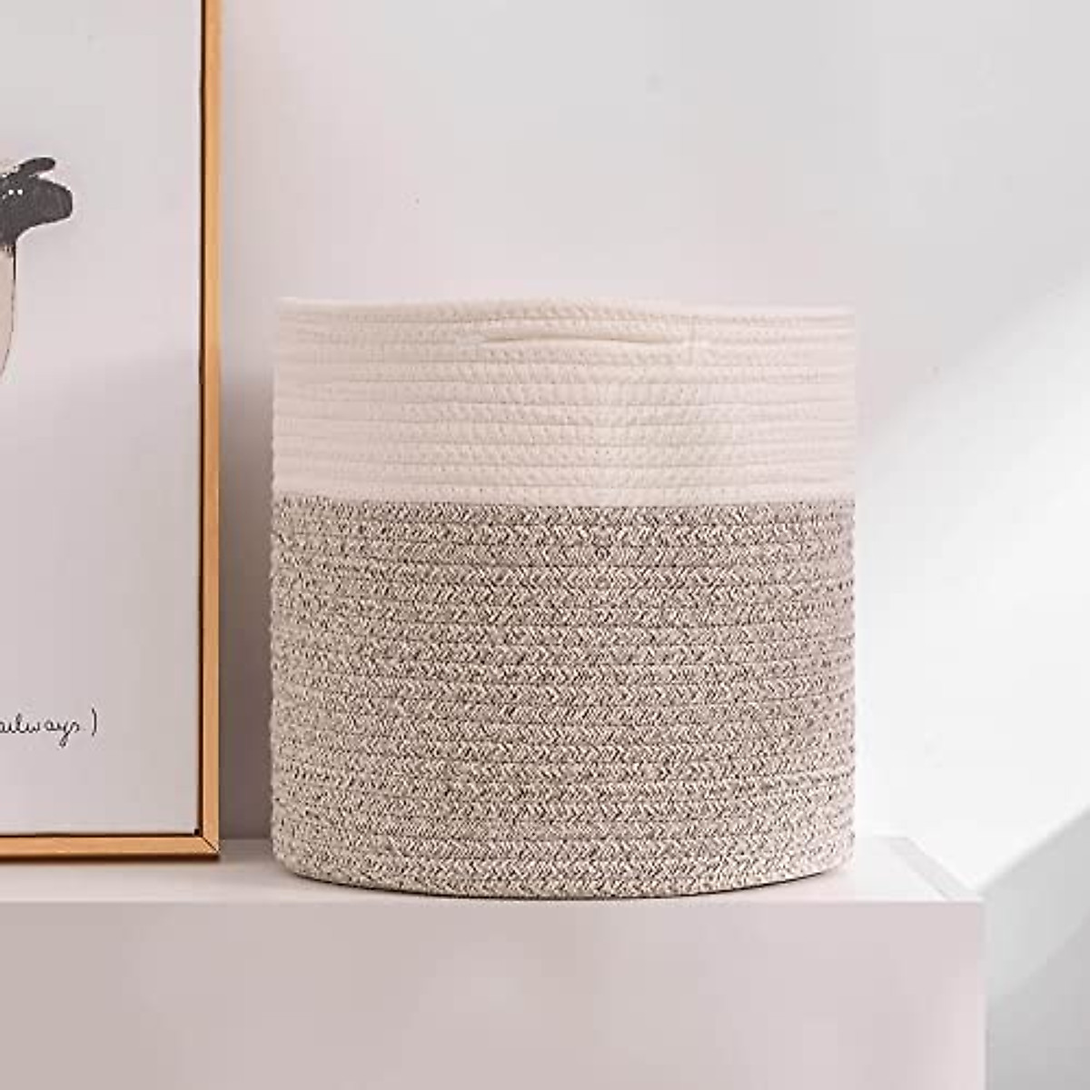 CubesLand Storage Cube Basket Bins 11x11'' for Cube Storage Organizer/Shelves,Woven Baskets for Organizing /Storage,Cube Shelves Cloth Closet Basket Bins, Rope Storage Bins 4 Packs Off White/Light Brown