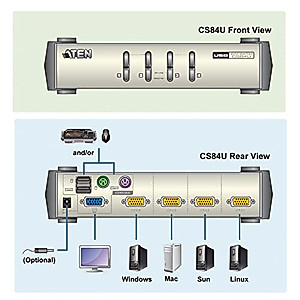 ATEN CS84U 4-Port PS/2-USB KVM VGA Switch - Control up to 4 VGA Computers for Windows, Linux, Mac, and Sun