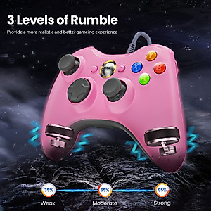 VOYEE PC Controller, Wired Controller Compatible with Microsoft Xbox 360 & Slim/PC Windows 10/8/7, with Upgraded Joystick, Double Shock | Enhanced (Pink)