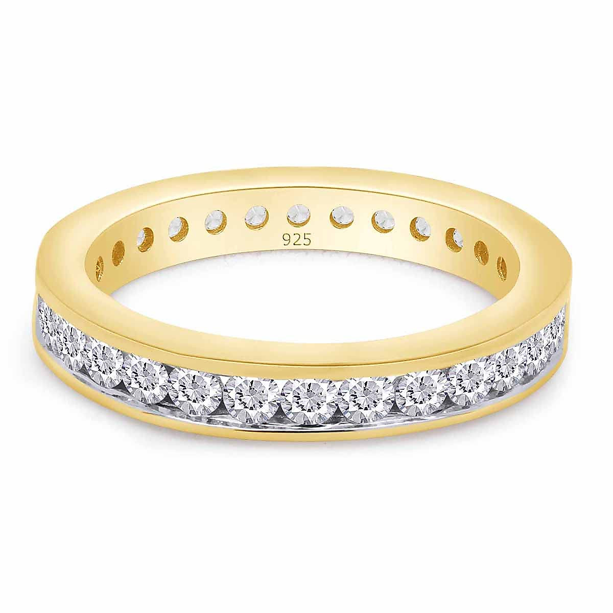 SAVEARTH DIAMONDS 1 Carat Round Cut Lab Created Moissanite Diamond Eternity Stackable Wedding Band Ring In 14K Yellow Gold Plated 925 Sterling Silver Jewelry 1 1/2 Cttw Ring Size -5.5