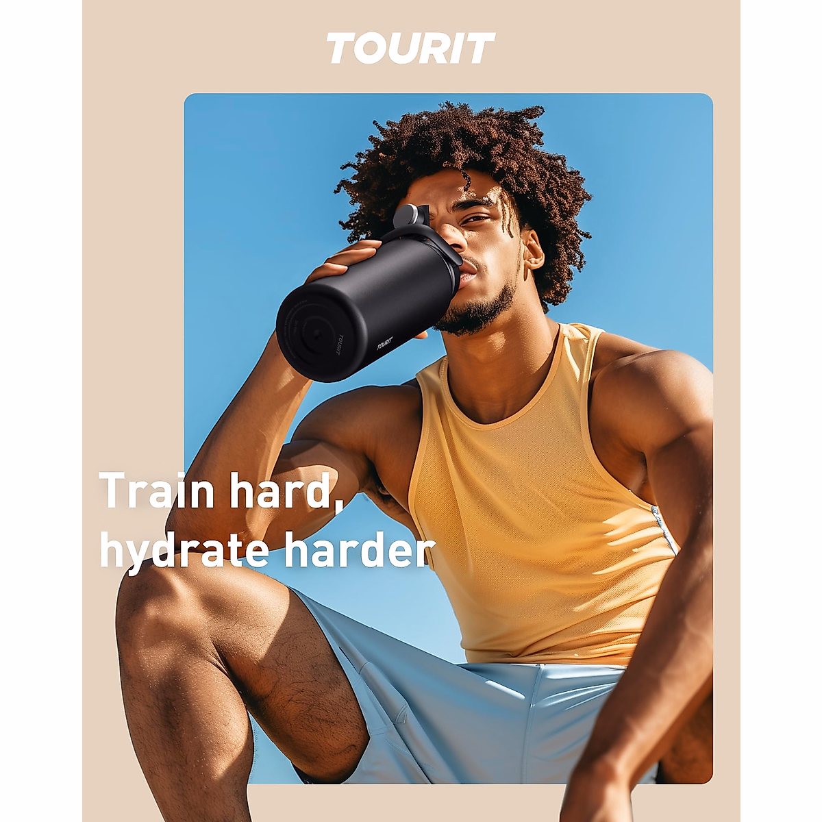 TOURIT 32 oz Insulated Water Bottle, Stainless Steel Sports Water Bottles With Top Handle, Double-Wall Travel Thermal Water Flask, BPA Free Leakproof Thermos Bottle for Sports and Travel (Obsidian)