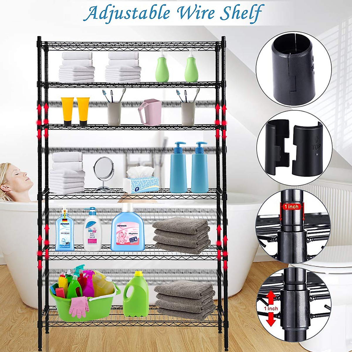 Dkeli Metal Wire Shelving Unit NSF Heavy Duty 6-Tier Height Adjustable Utility Steel Storage Shelves 42"L x 16"W x 72"H Commercial Grade Layer Shelf Organizer Rack 1500 LBS Capacity Garage Shelving